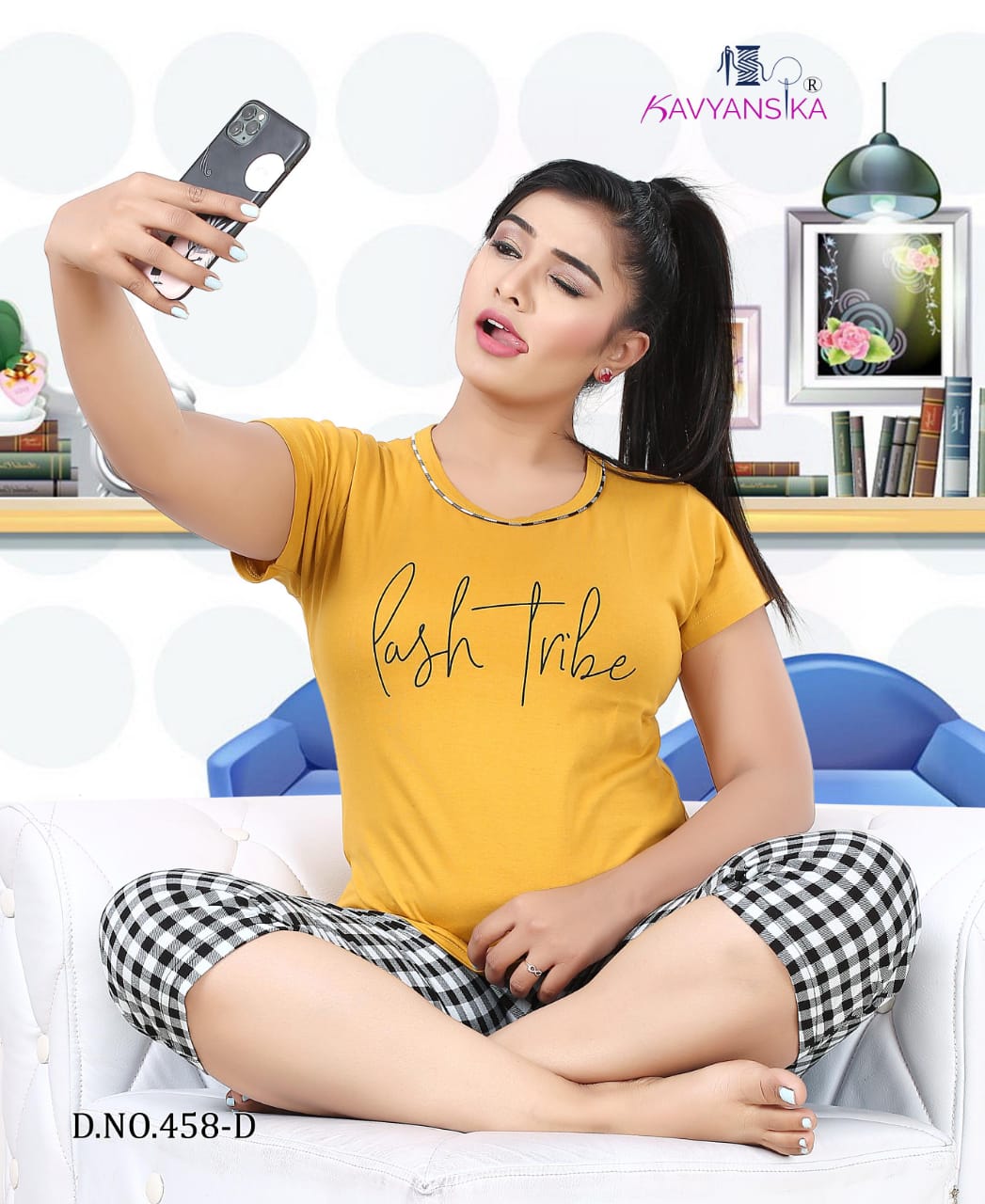 Kavyansika Vol 458 Hosiery Capri Night Suit For Girls