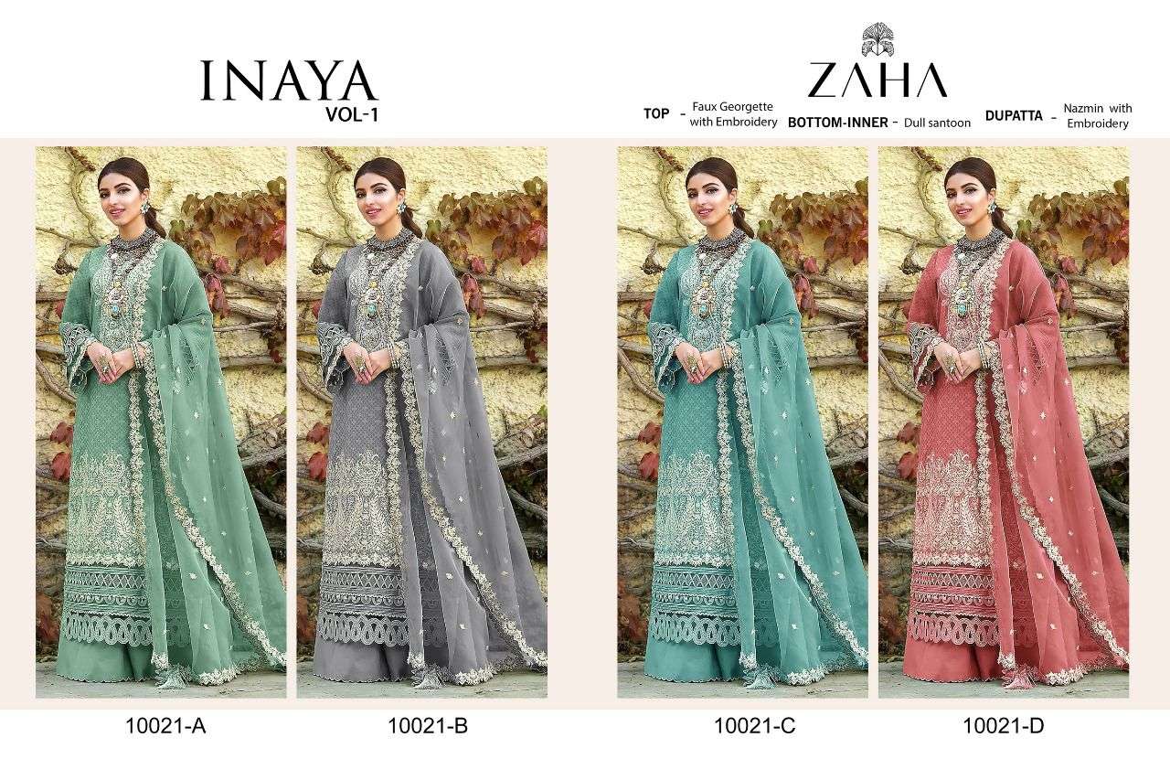 inaya vol 1 by zaha georgette work pakistani dresses