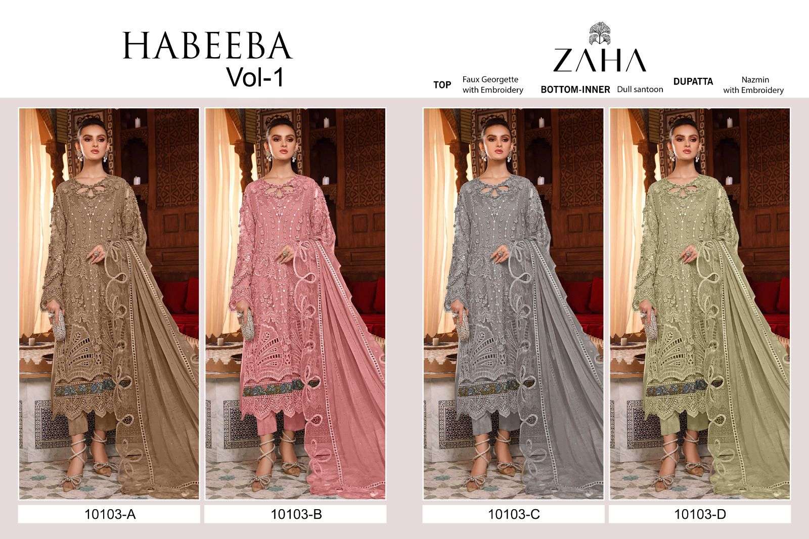 habeeba vol 1 by zaha georgette work pakistani dresses