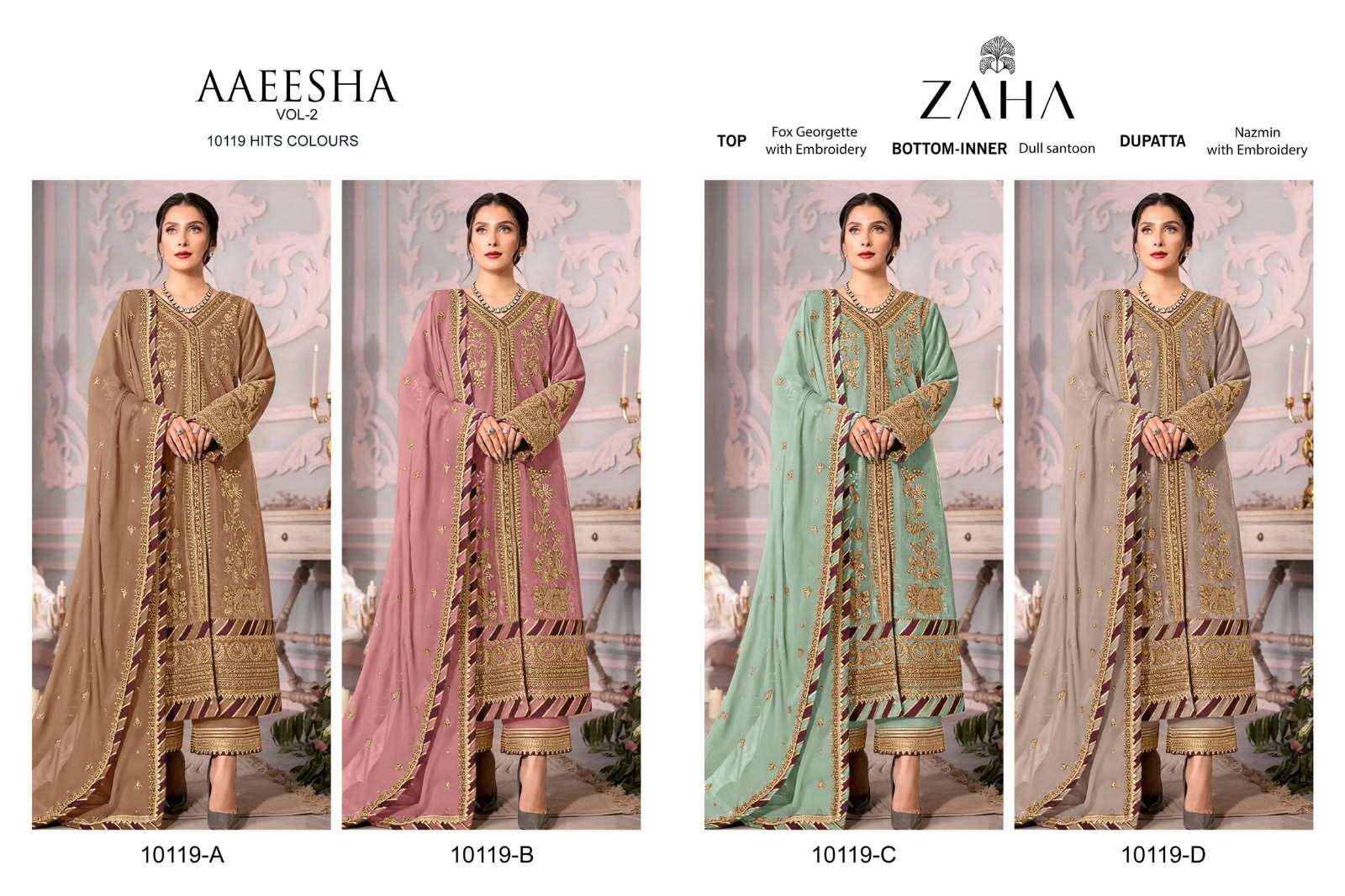 zaha aaeesha vol 2 10119 hit colours heavy embroidered pakistani suit collection